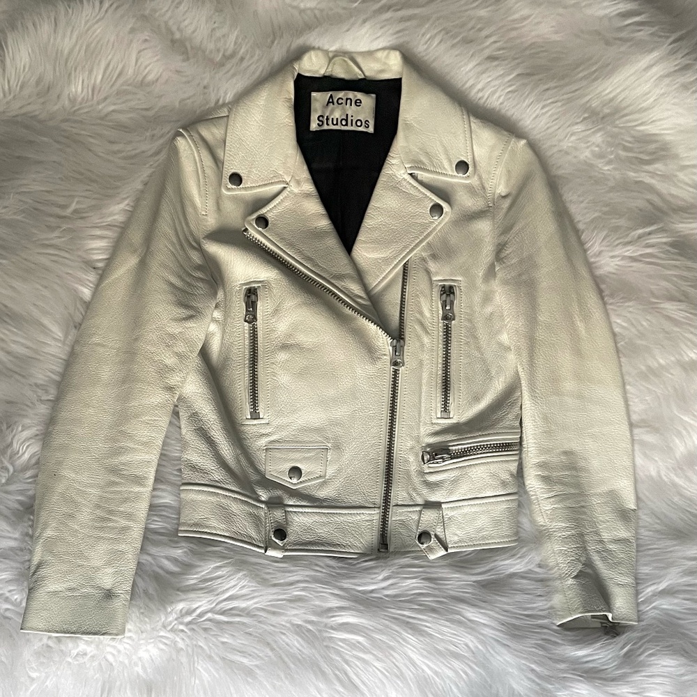 Acne Studios Cream Leather Biker Moto Jacket - Gem